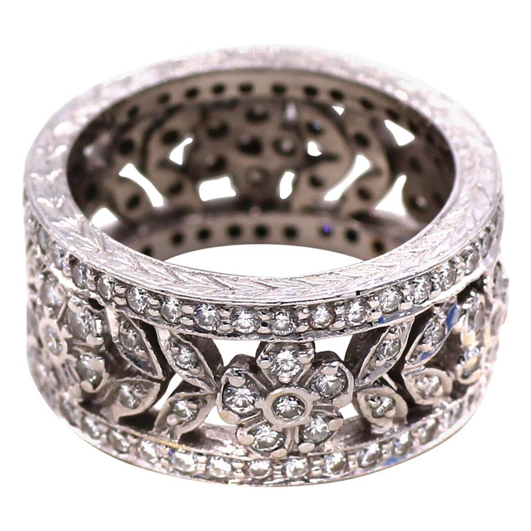 Wide Ornate Diamond Eternity Band at 1stDibs