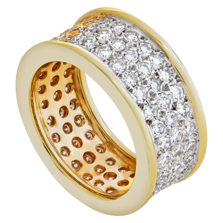 Wide Pave Diamond Band in 18k White and Yellow Gold For Sale at 1stDibs