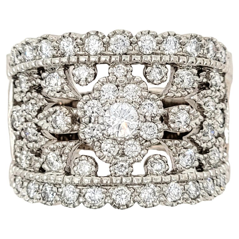 Wide Pave Diamond Ornate Cluster Flower Burst Band Ring in 14 Karat ...
