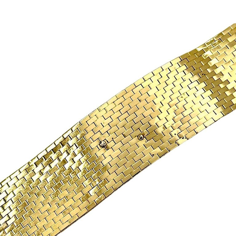 Wide Retro Period 14K Gold Brick Bracelet with Gem Set Art Deco ...