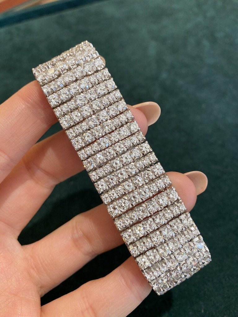 Wide Round Diamond 7 Row Bracelet 30.00cttw by Mikimoto in Platinum For ...