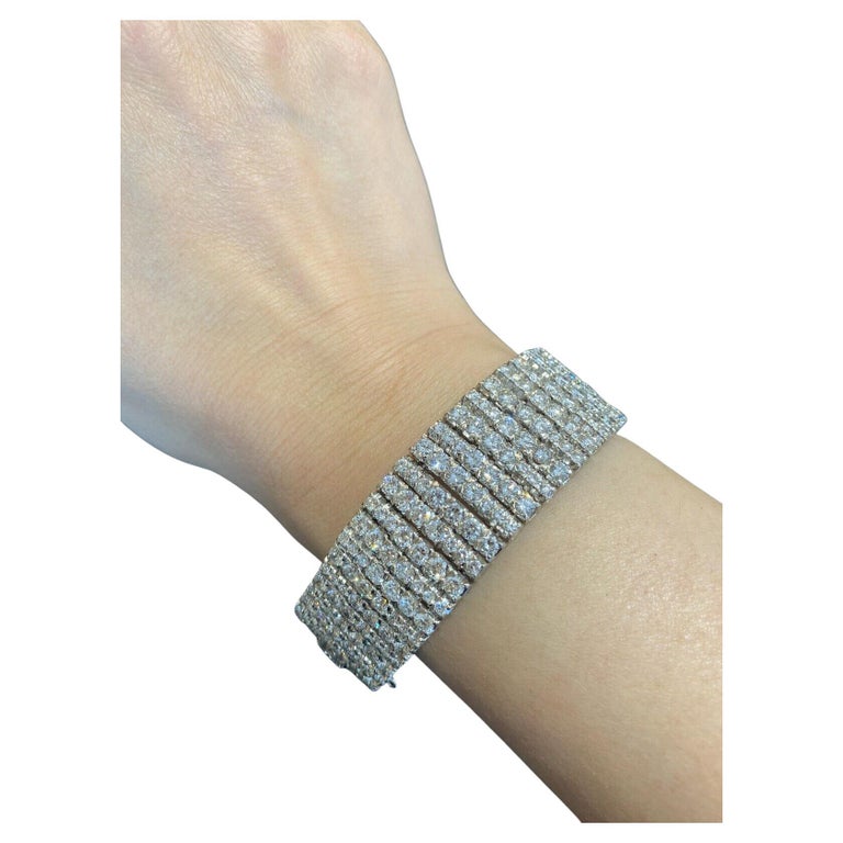 Wide Round Diamond 7 Row Bracelet 30.00cttw by Mikimoto in Platinum For ...