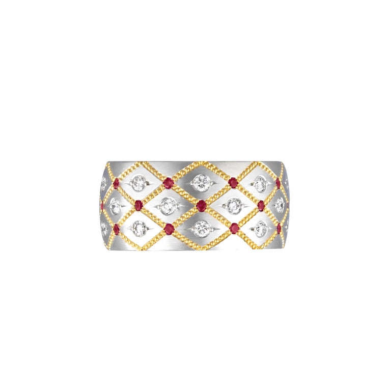 Wide Ruby and Diamond band in Platinum and 24 Karat Gold by Zoltan ...