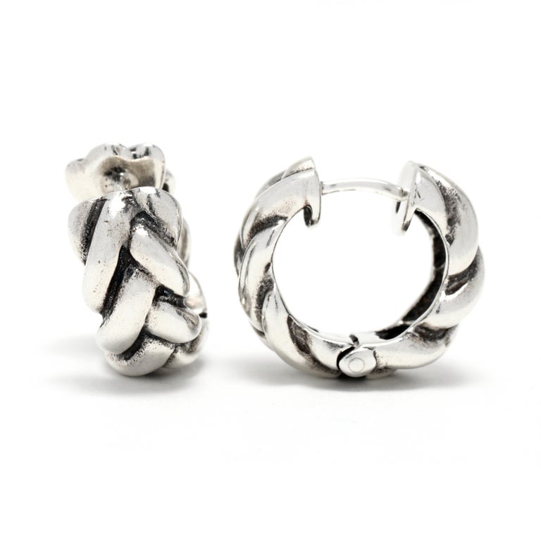 Wide Silver Braided Huggie Hoops, Sterling Silver, Small Silver For ...