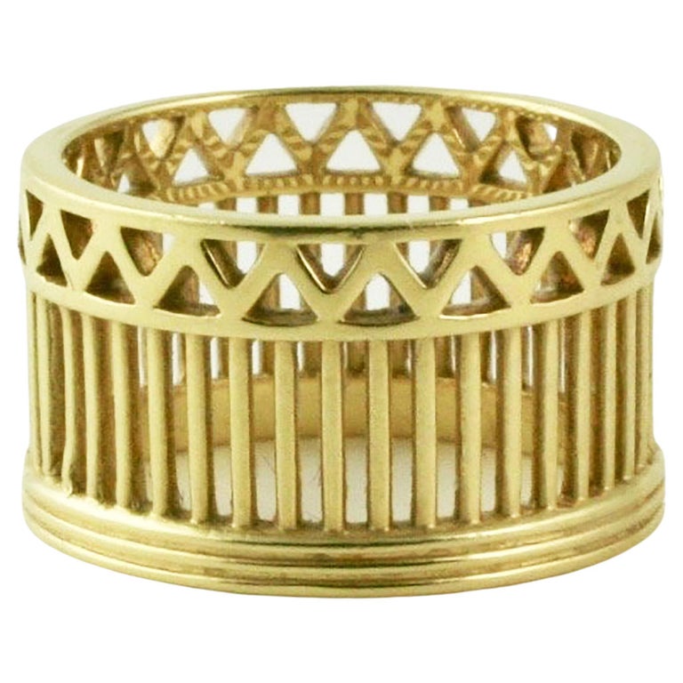 Wide Spokes Zig-Zag Geometric Theorem Band 18K Gold Cocktail Ring, 12mm ...