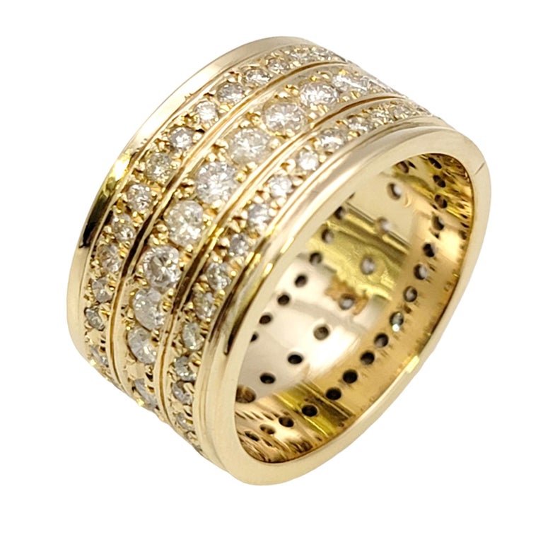 Wide Three Row Round Brilliant Diamond Eternity Band Ring 14 Karat ...