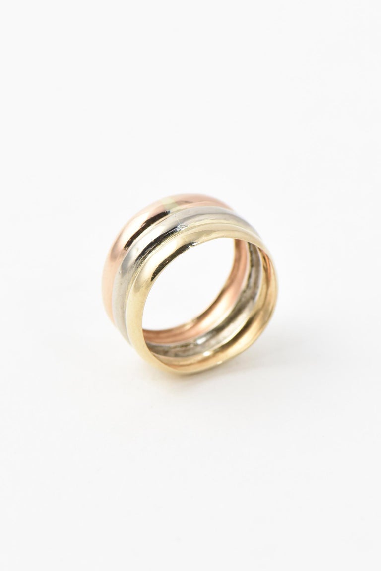 Wide Tri-Color Gold Single Band Ring at 1stDibs