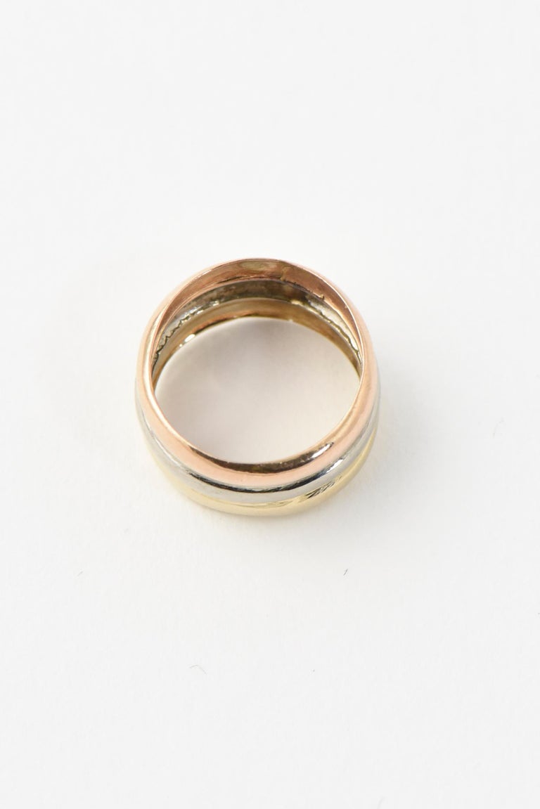 Wide Tri-Color Gold Single Band Ring at 1stDibs
