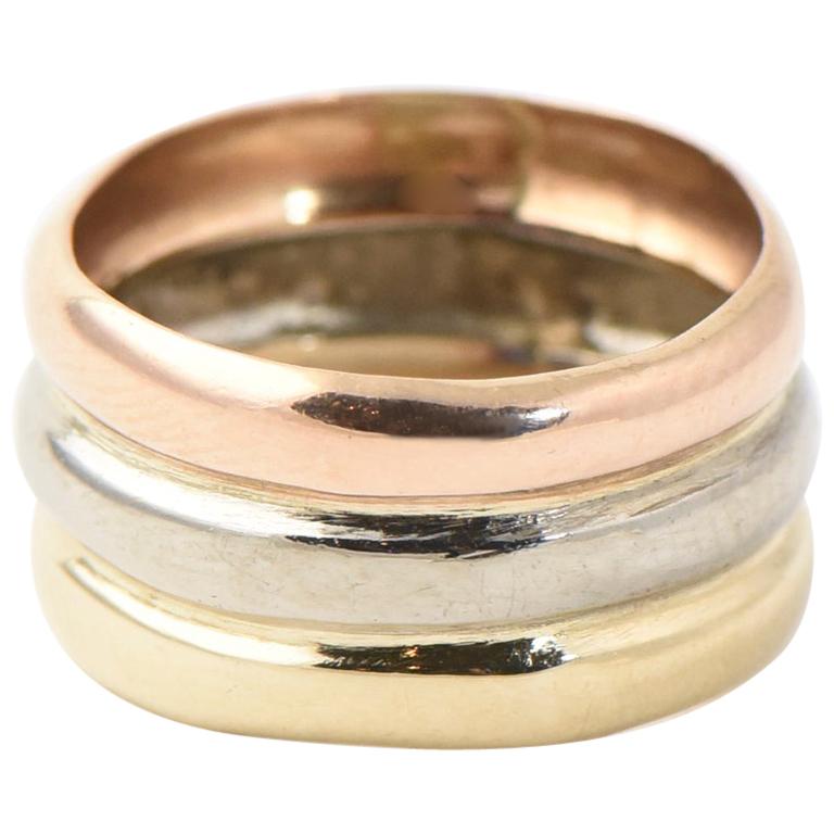 Wide Tri-Color Gold Single Band Ring at 1stDibs