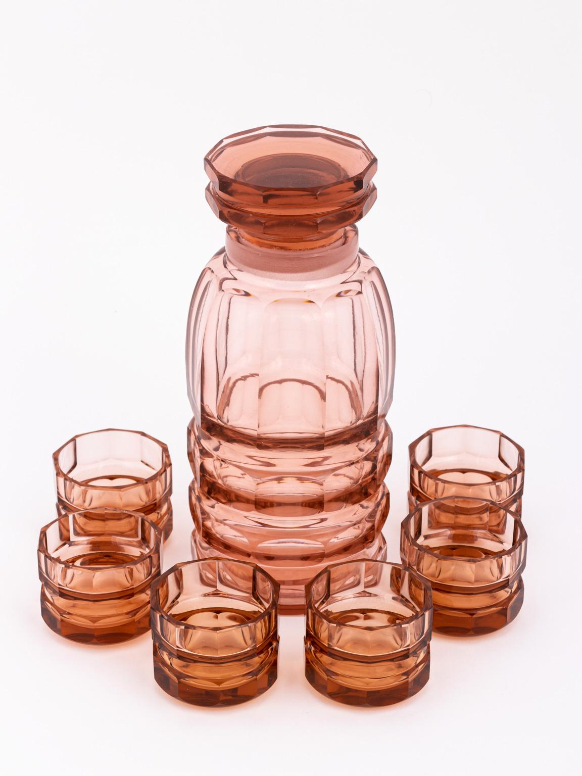 Wiener Werkstätten Josef Hoffmann for Moser Crystal Decanter with Six ...