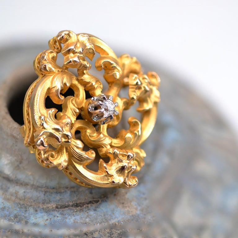 Wiese Spirit French Art Nouveau Yellow Gold Diamond Brooch For Sale at ...