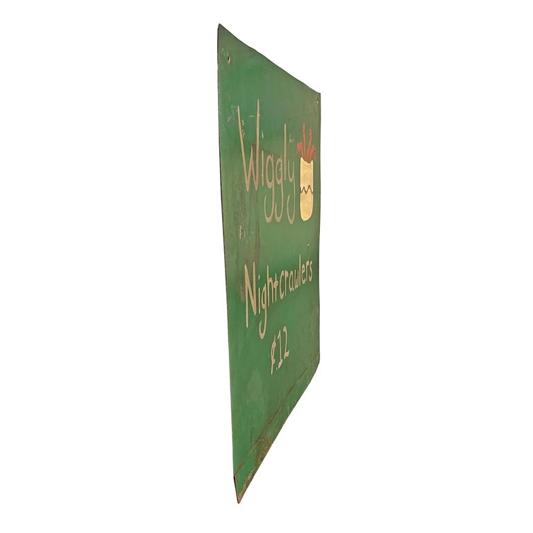 'Wiggly Nightcrawlers' Folk Art Sign on Custom Wall Mount at 1stDibs