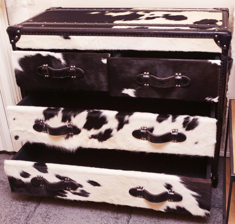 Wild Black and White Cowhide Medium High Chest For Sale at 1stDibs