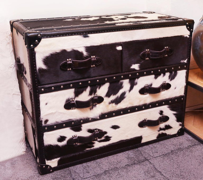 Wild Black and White Cowhide Medium High Chest For Sale at 1stDibs