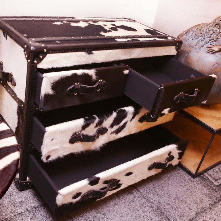 Wild Black and White Cowhide Medium High Chest For Sale at 1stDibs