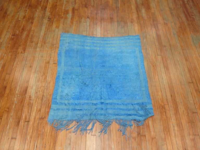 Wild Blue Vintage Turkish Mohair Rug For Sale at 1stDibs
