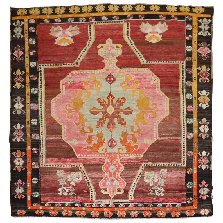 Wild Floral Traditional Turkish Rug Dated 1978 For Sale at 1stDibs