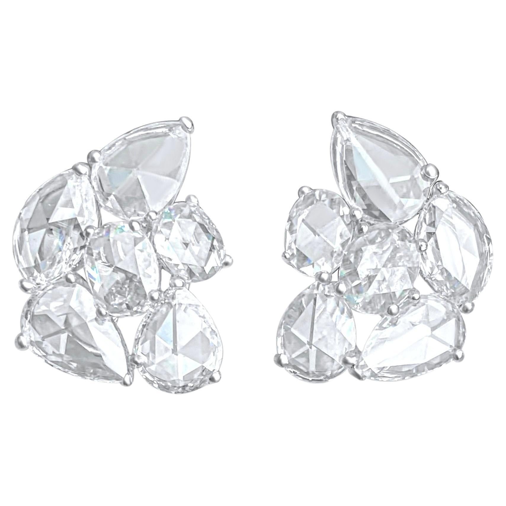 Wild Flower with Six Petals Rose Cut Diamonds set in Platinum For Sale ...