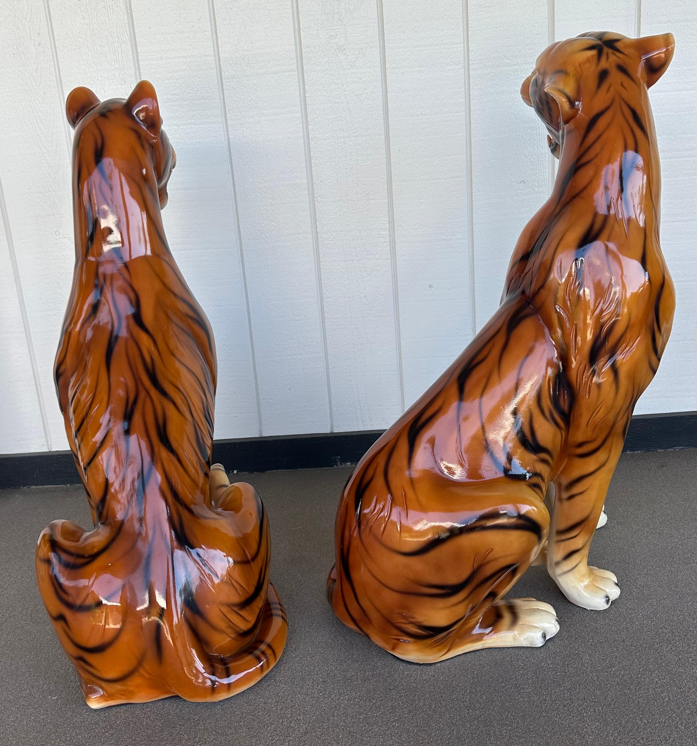 Wild Pair of Life-Size Mid-Century Italian Porcelain Tiger Floor ...