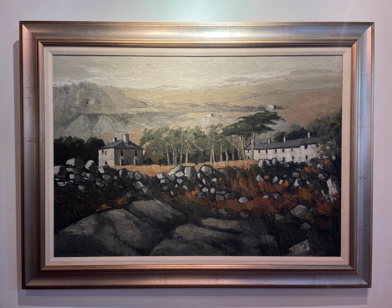 Wilf Roberts – „Grünes Welsh-Landschaftsgemälde „Pwllheli“ mit Häusern ...