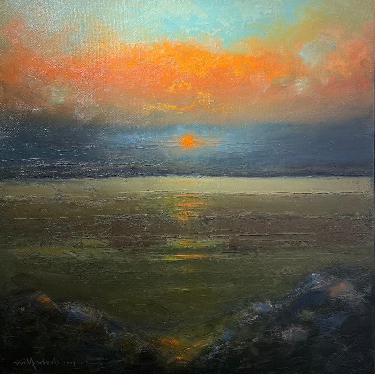 Wilf Roberts - 'Sunset over the Garn' Rural welsh seascape painting ...