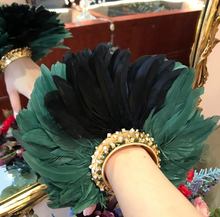 Wilfredo Rosado Diamond and Feather Array Cuff Bracelet in18k Yellow ...
