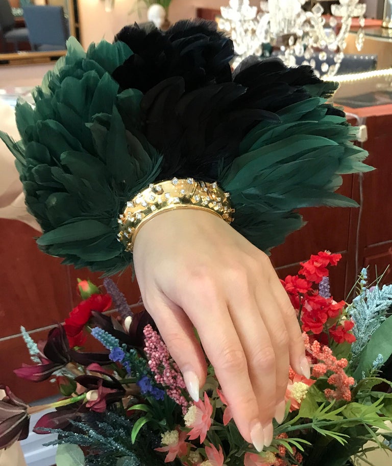 Wilfredo Rosado Diamond and Feather Array Cuff Bracelet in18k Yellow ...