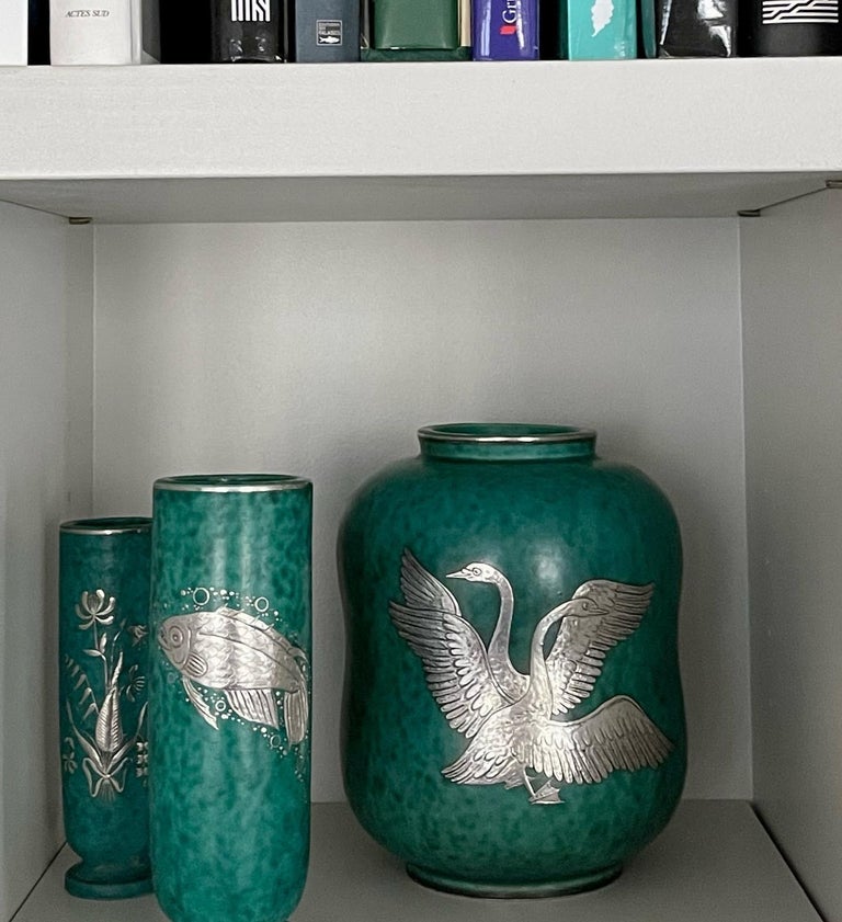Wilhelm Kage Argenta for Gustavsberg Vase "the Swan" Sweden, 1930 For ...