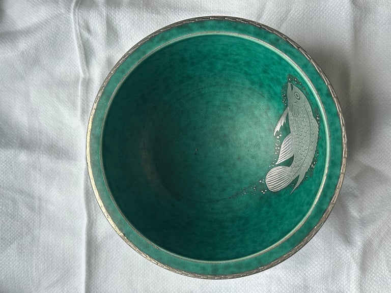 Wilhelm Kage Bowl, with Silver Fish Inlay, Signed and Stamped For Sale ...