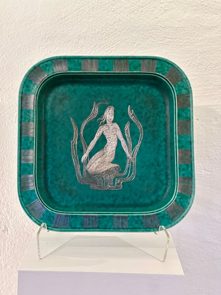 Wilhelm Kåge, Gustavsberg, Stoneware "Argenta" Dish with Silver Decor ...