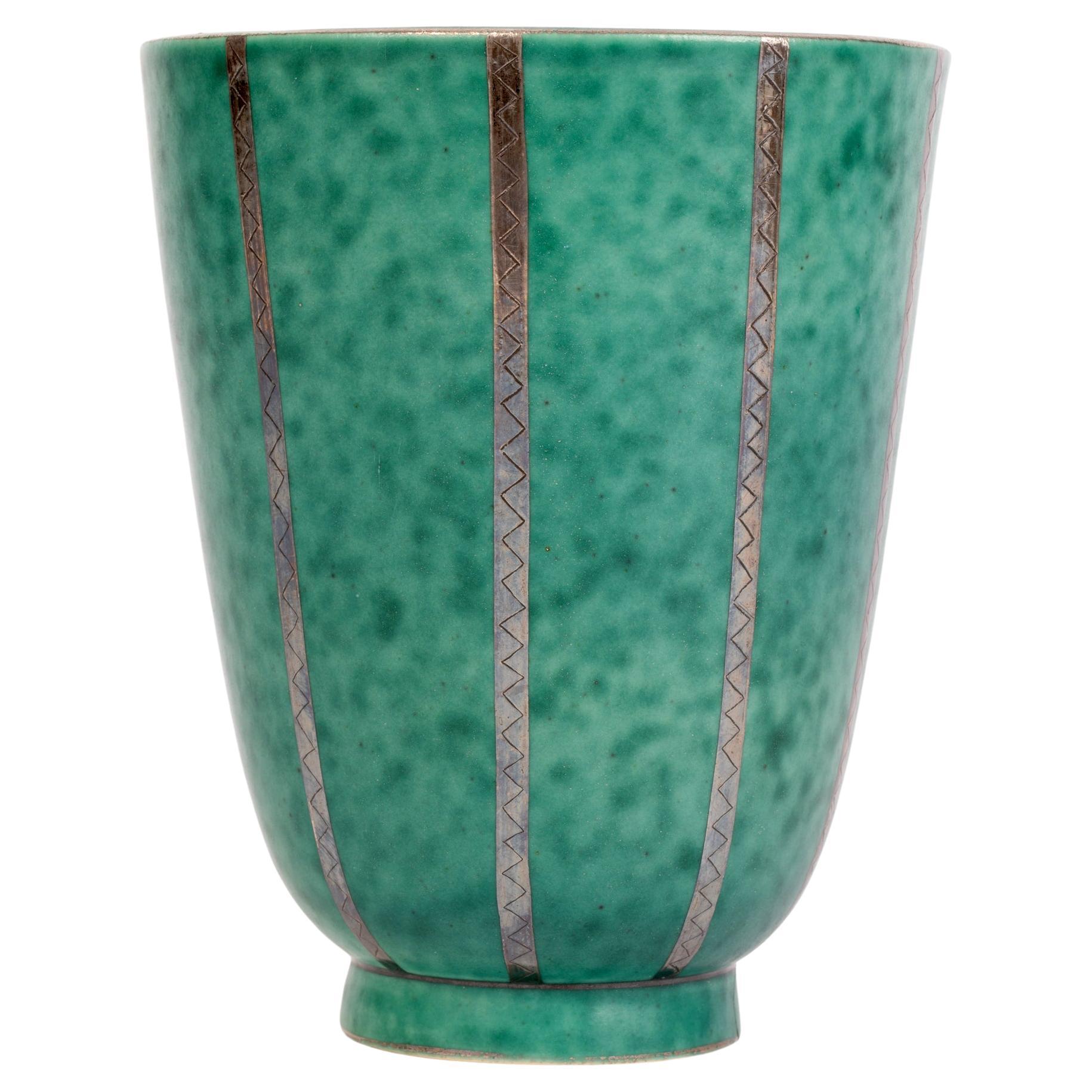 Wilhelm Kage Swedish Art Deco Gustavsberg Argenta Silver Inlay Ceramic ...