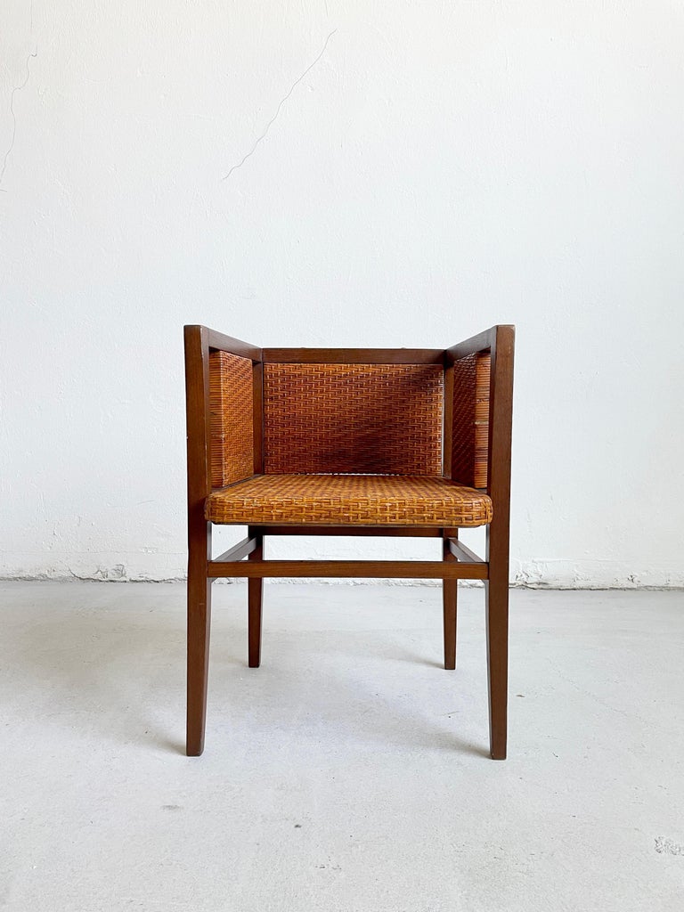 Wilhelm Schmidt Oak and Cane Armchair for Prag-Rudniker Wickerwork ...