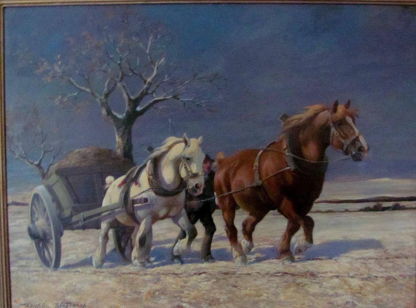 Wilhelm Westrop - winter Landscape with horses drawing a cart, by ...