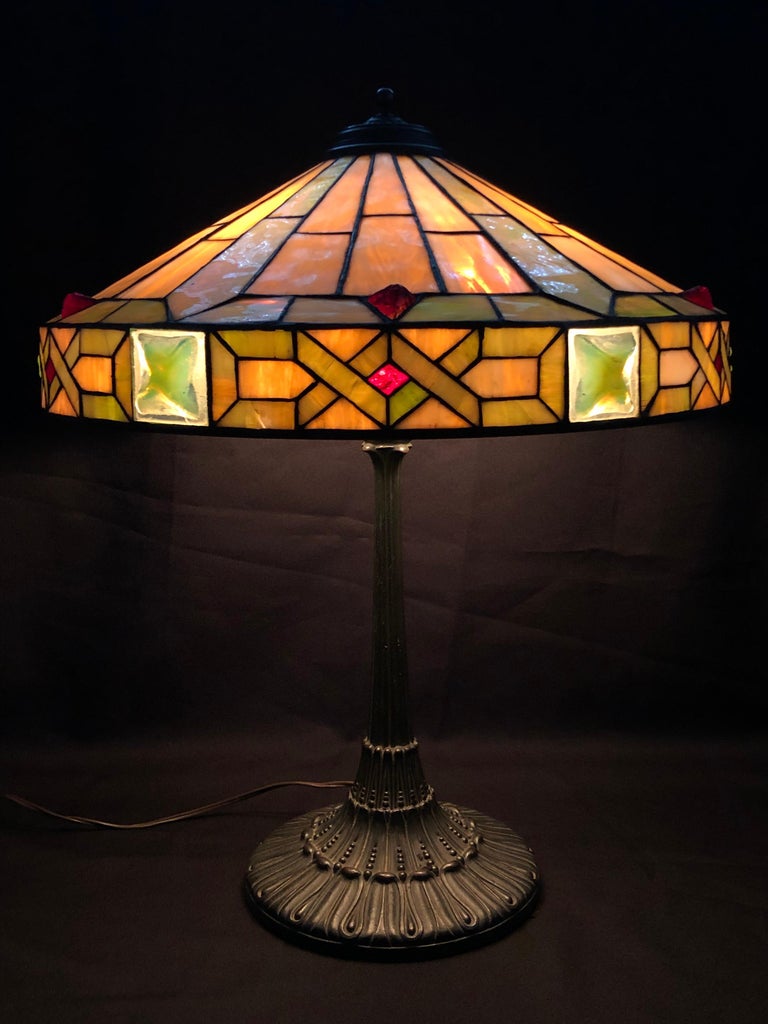 Wilkinson Arts and Crafts Leaded Stained Glass Lamp, Patinated Bronze ...