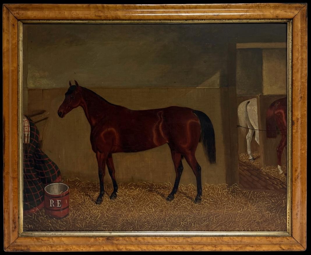 Emil Volkers - A Race Horse in a Stable Framed Antique Oil painting For ...
