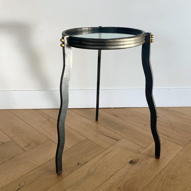 Will Stone Steel and Glass Squiggle Side Table, Signed, circa 1980 at ...