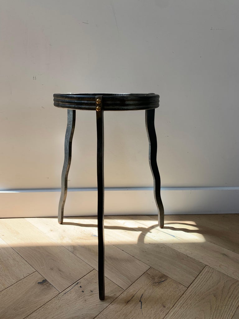 Will Stone Steel and Glass Squiggle Side Table, Signed, circa 1980 at ...