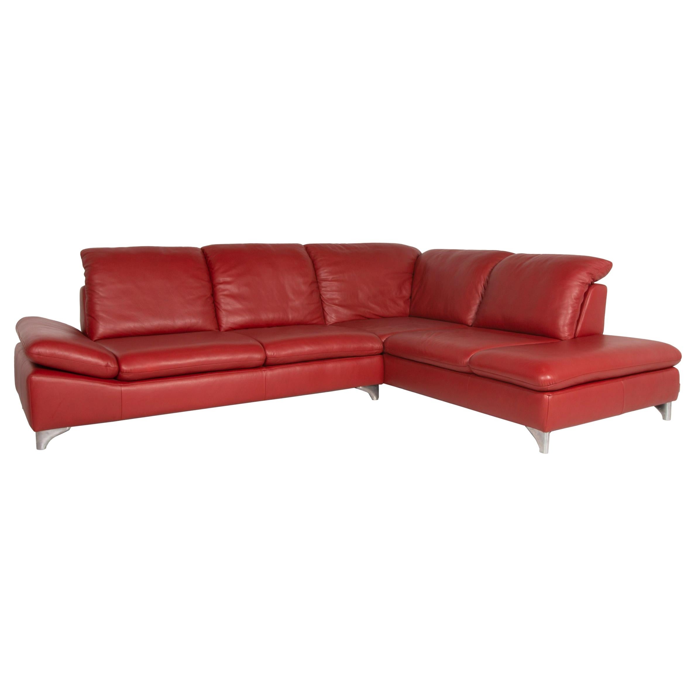 Divanotti Leather Sofa Set Red 1 Corner Sofa 1 Stool at 1stDibs