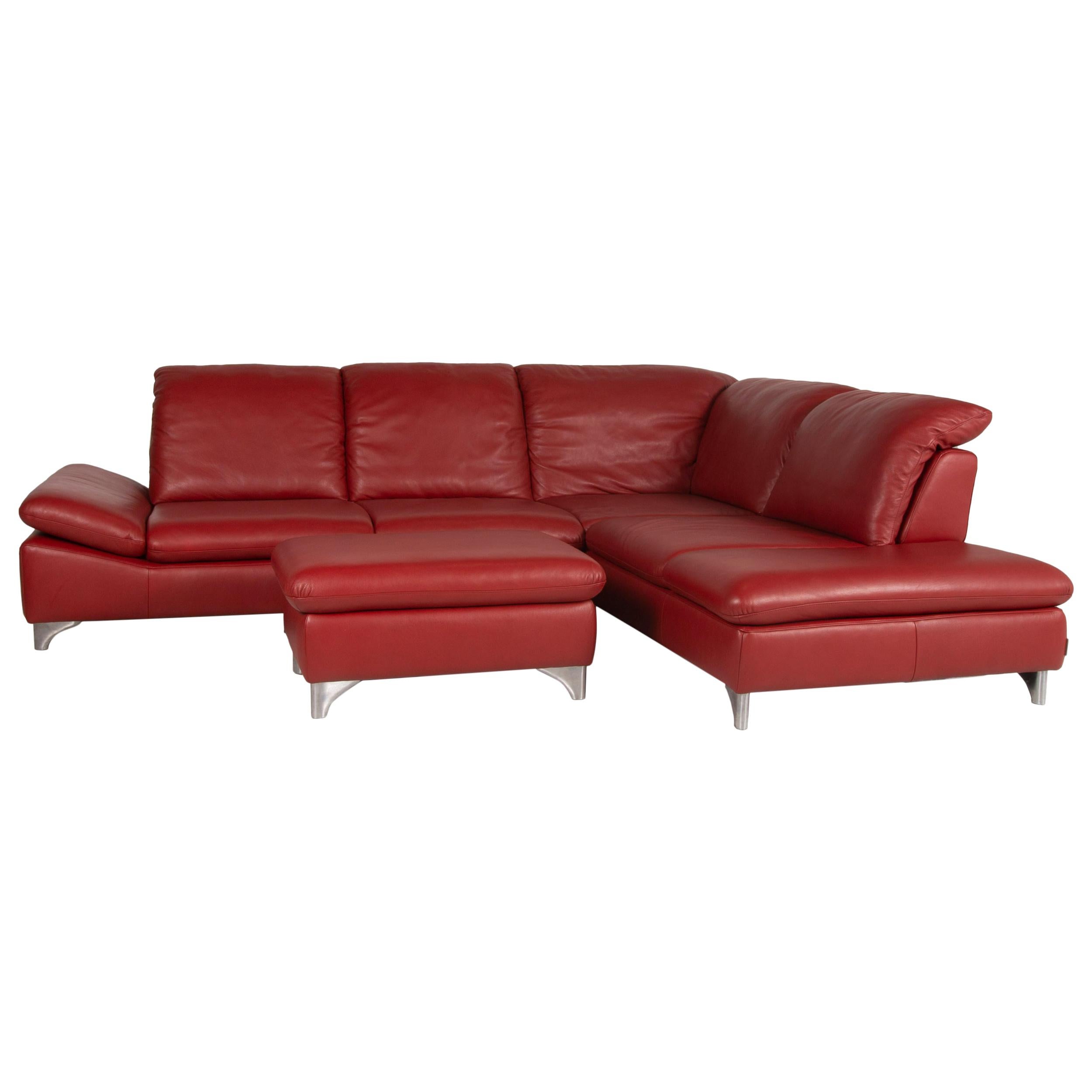 Divanotti Leather Sofa Set Red 1 Corner Sofa 1 Stool at 1stDibs
