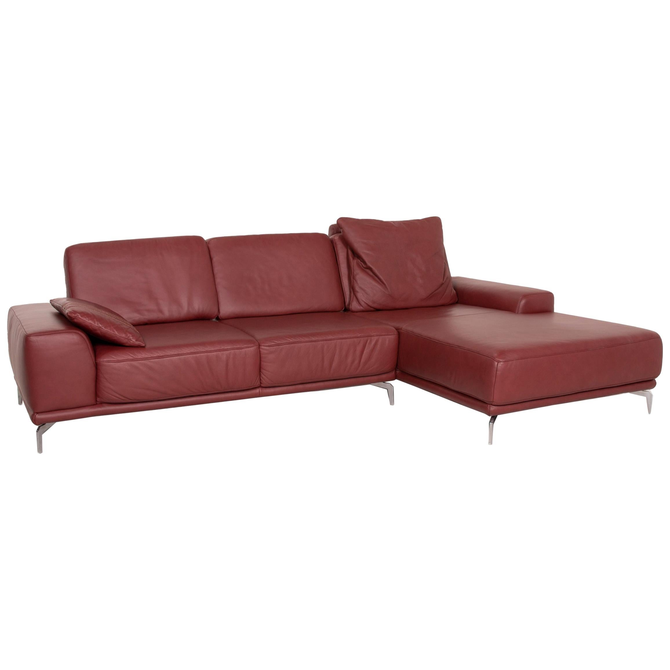 Divanotti Leather Sofa Set Red 1 Corner Sofa 1 Stool at 1stDibs