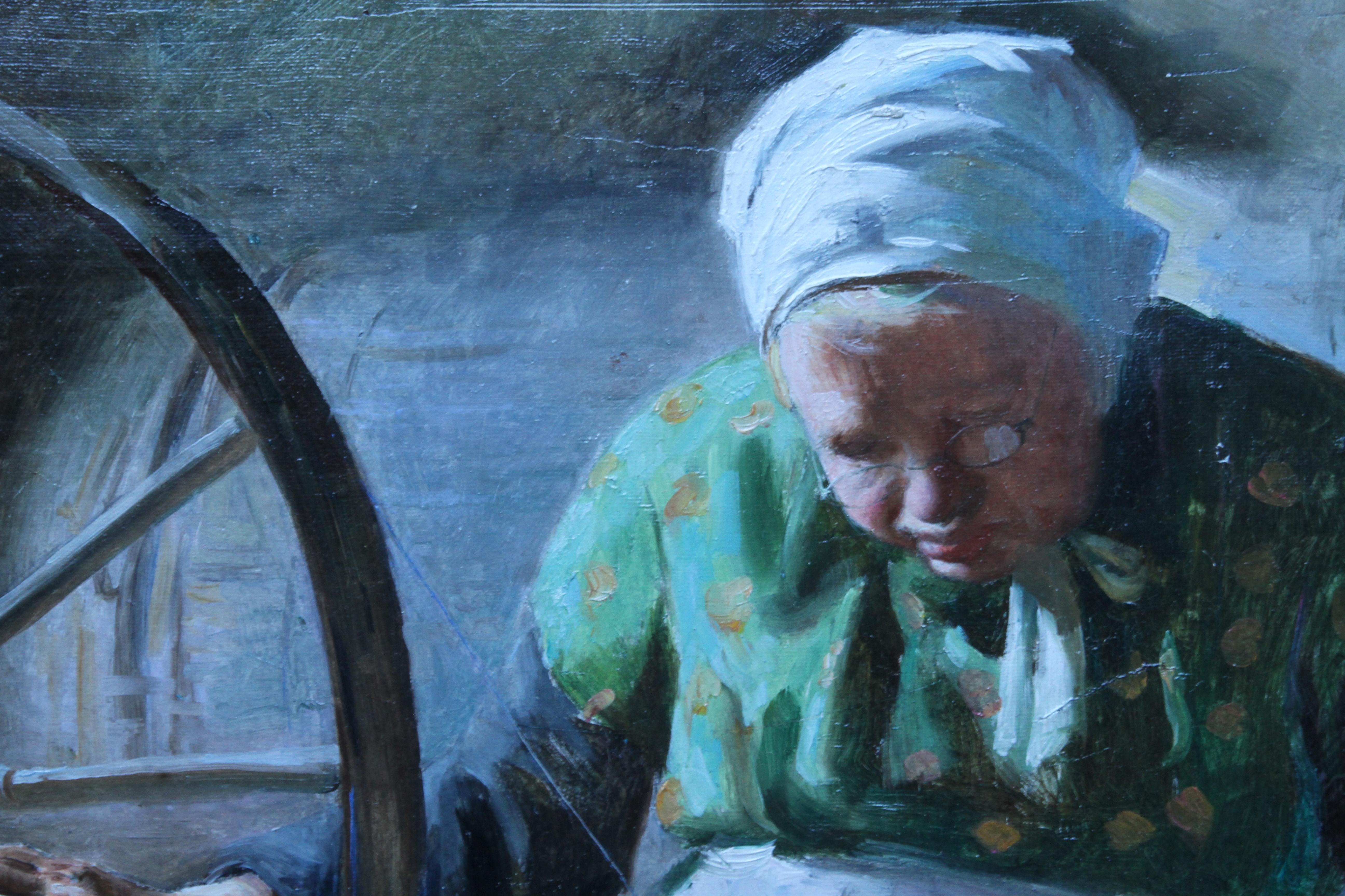 William Albert Ablett - Portrait of Lady at Spinning Wheel - French ...