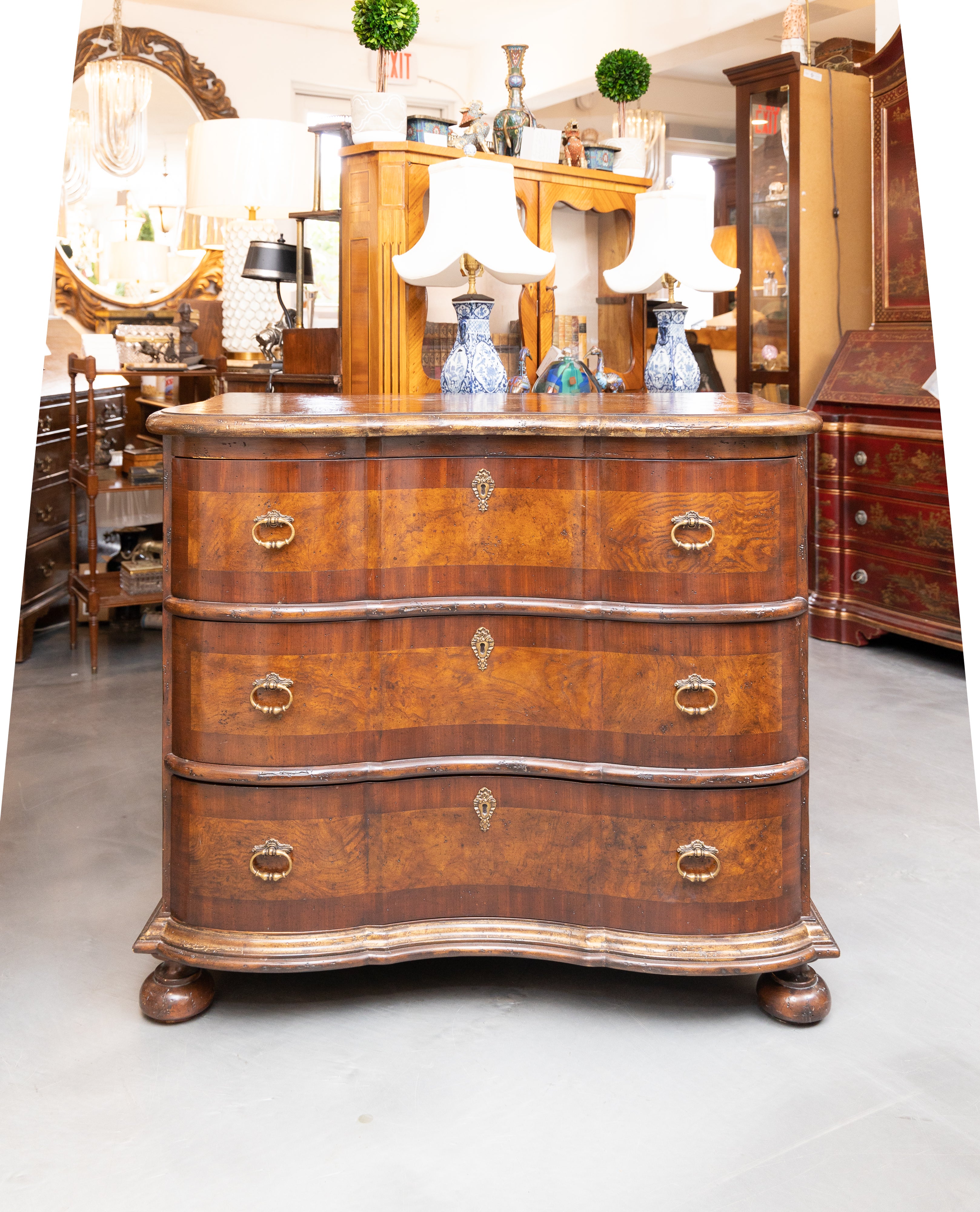 William and Mary Style Burl Walnut Inverted Serpentine Chest For Sale ...