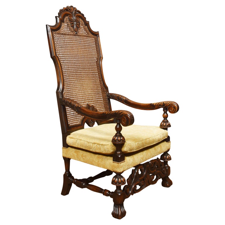William and Mary Style High Back Armchair at 1stDibs