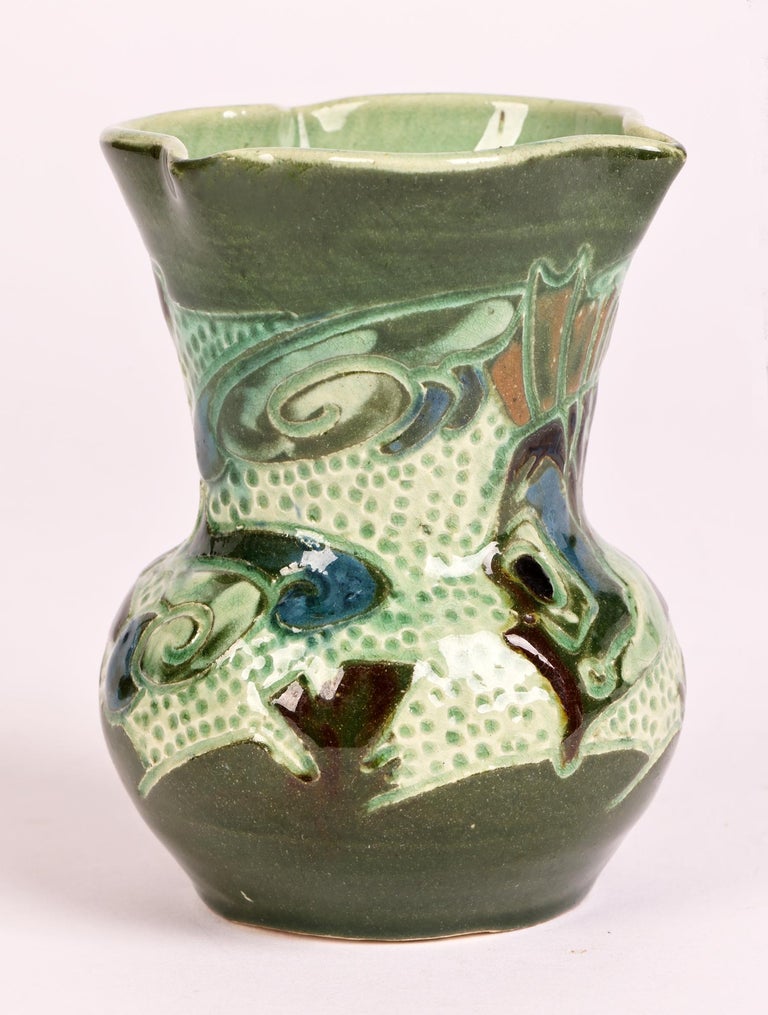 William Baron Art Pottery Sgraffito Glazed Fish Vase For Sale at 1stDibs