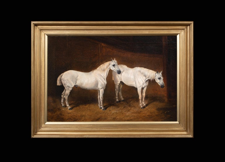 Two White Horses In A Stable, 19th Century For Sale at 1stDibs