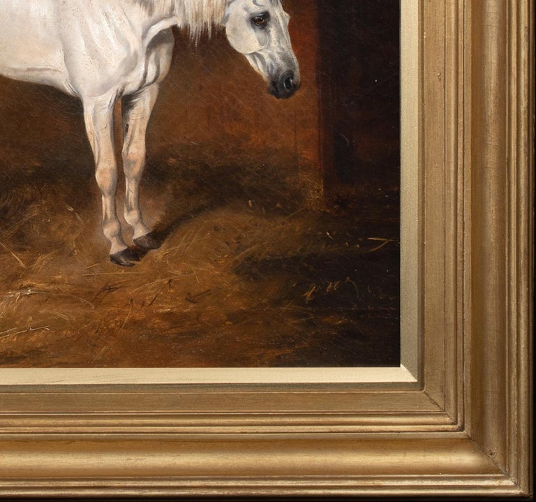 Two White Horses In A Stable, 19th Century For Sale at 1stDibs