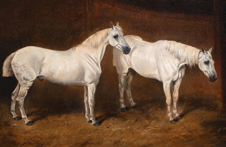 Two White Horses In A Stable, 19th Century For Sale at 1stDibs