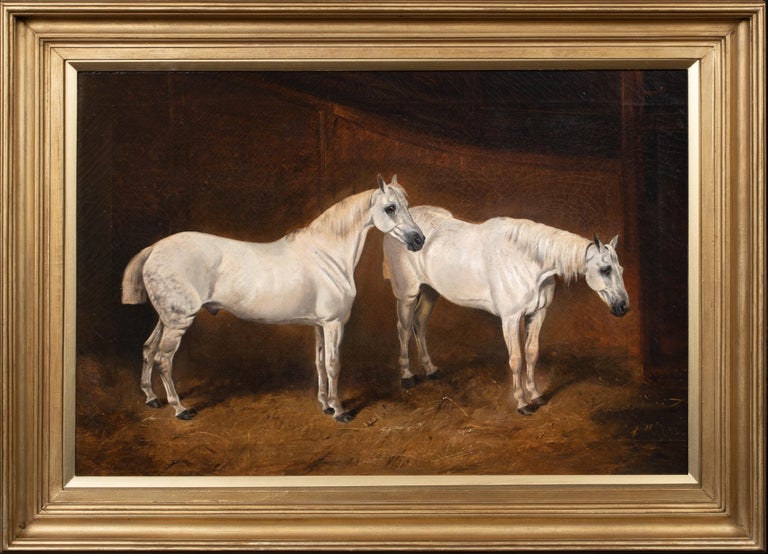 Two White Horses In A Stable, 19th Century For Sale at 1stDibs