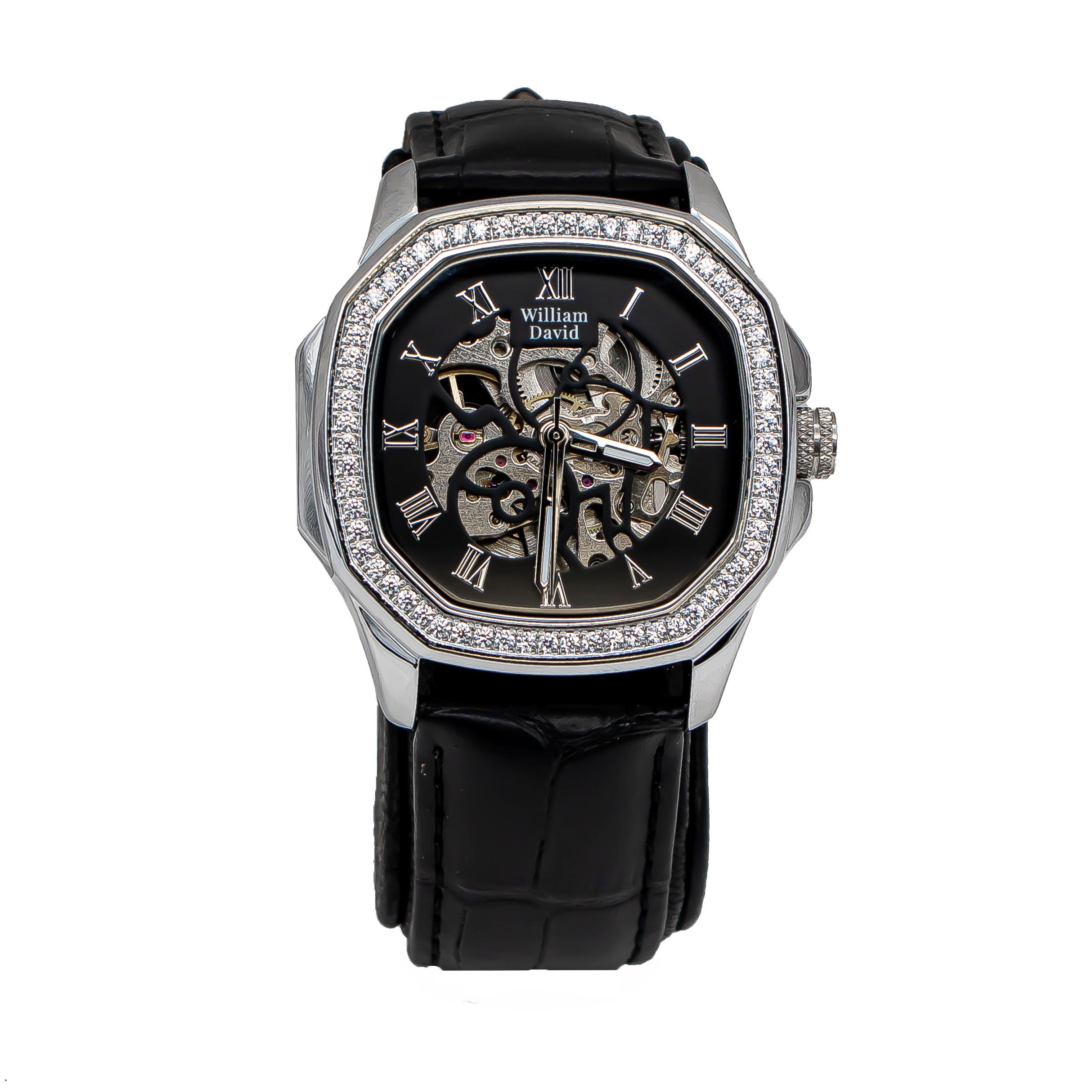 William David Watch Lab Diamonds Platinum Color Alloy and Stainless ...