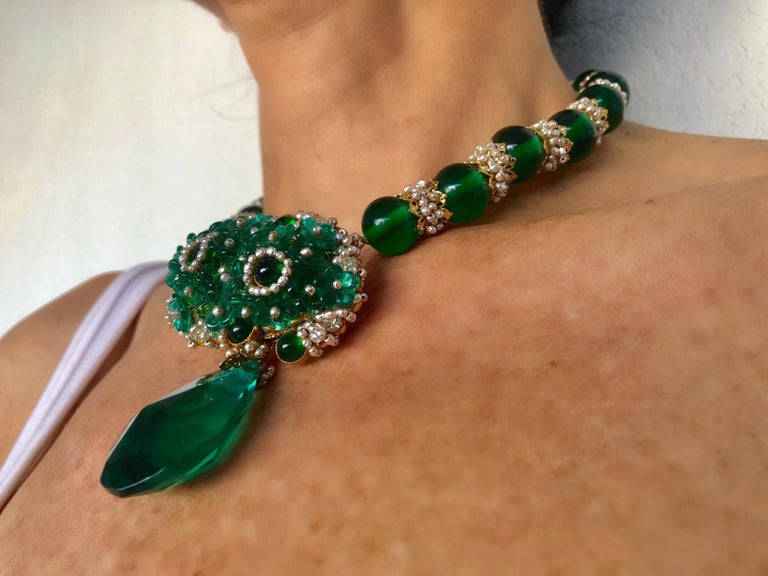 Desiger Faux Emerald Diamanté Statement Necklace (Prototype) by WIlliam ...